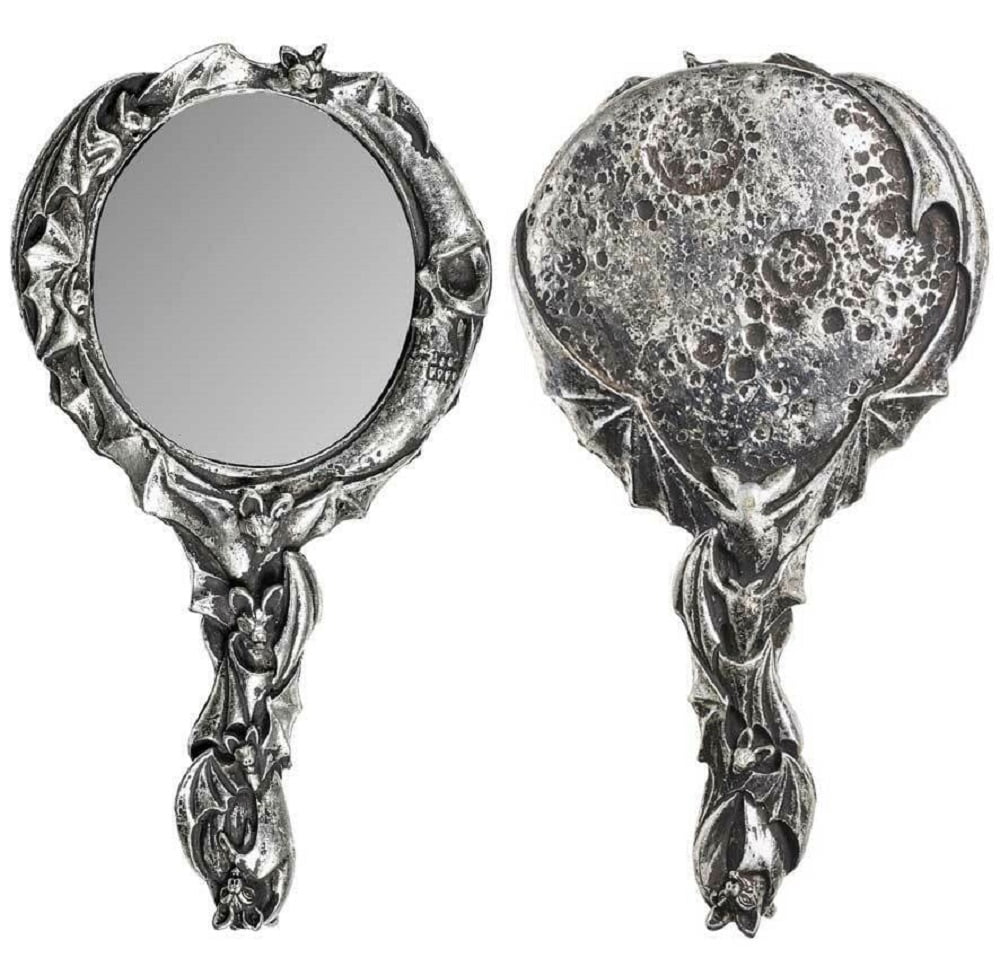 Pacific Giftware Wicked Hand Held Bat Mirror in Silver with Evil Skull ...