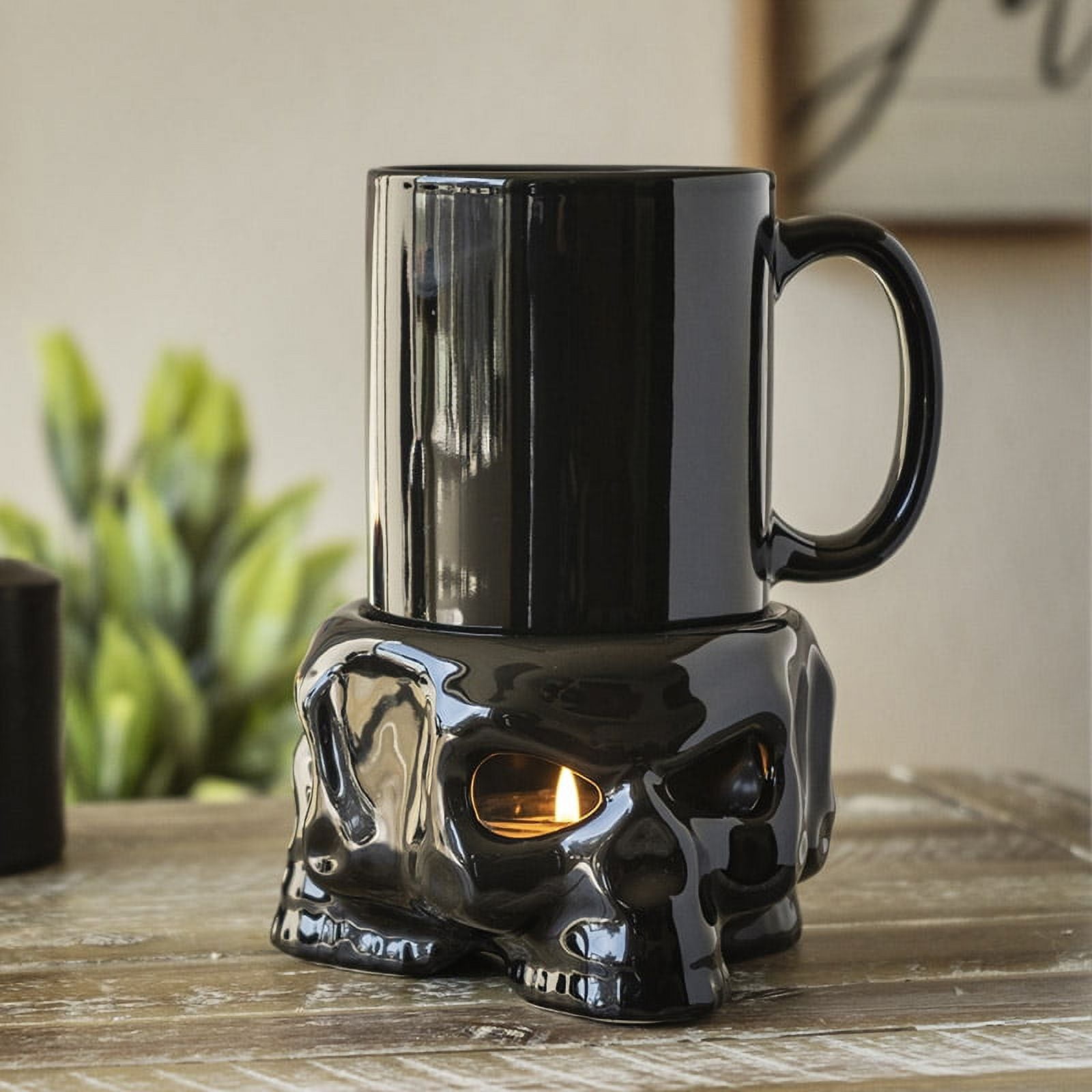 Alchemy Triple Skulls Black Cup With Candle Holder Mug Warmer Shadow ...
