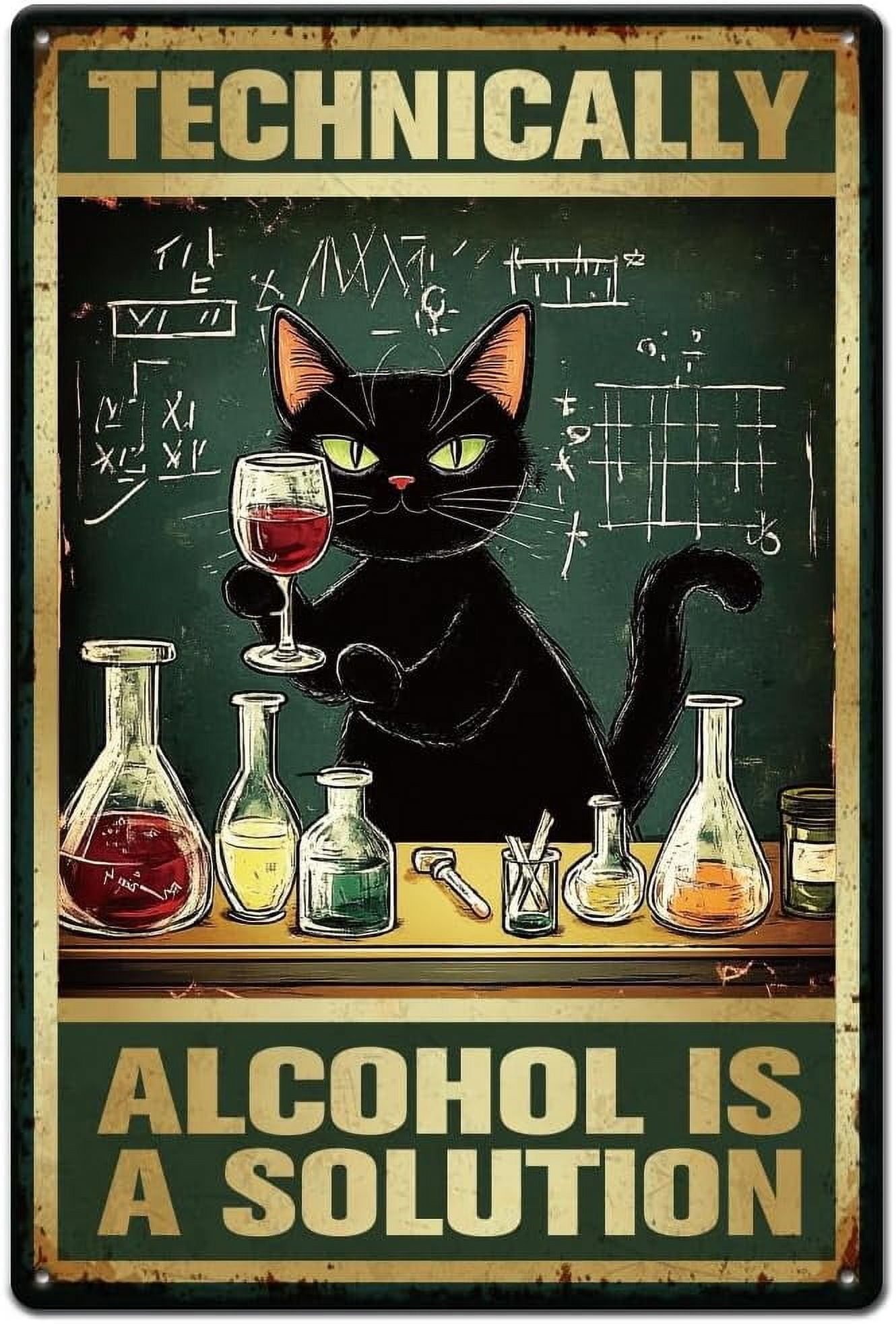 Alchol is a Solution Tin Sign Bartending Cat Metal Tin Sign Black Cat ...