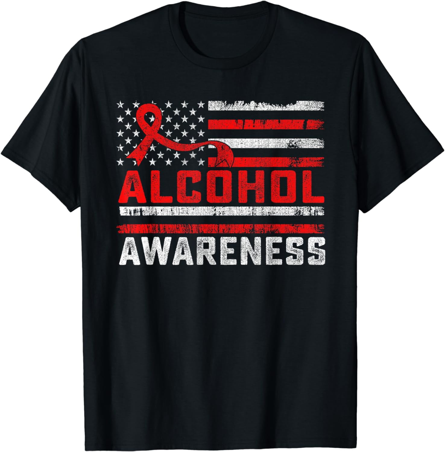 Alcohol Awareness Month American Flag Red Ribbon T-Shirt - Walmart.com