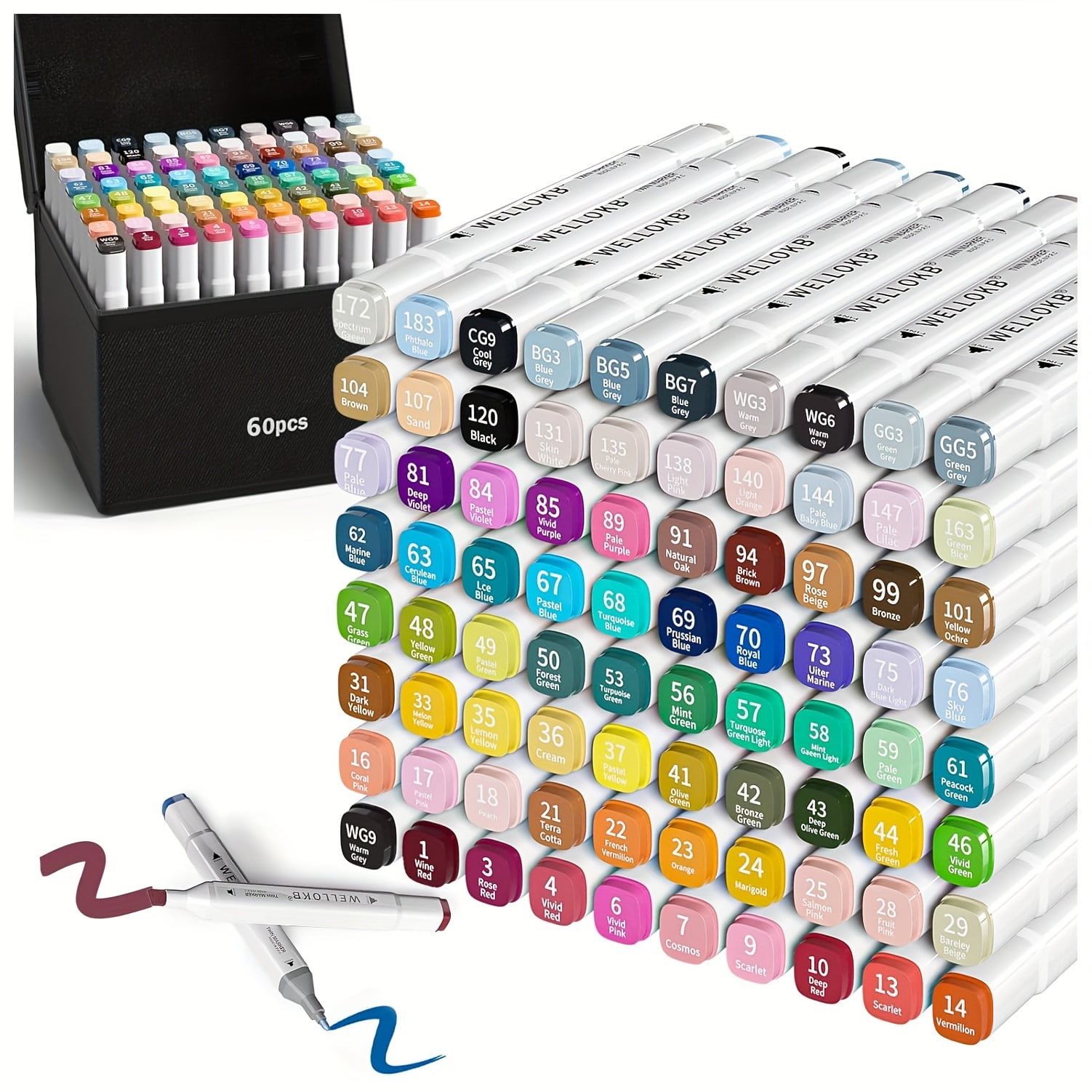 Alcohol Based Markers, 60/80/120/168 Colors Dual Tip Art Sketch Markers ...