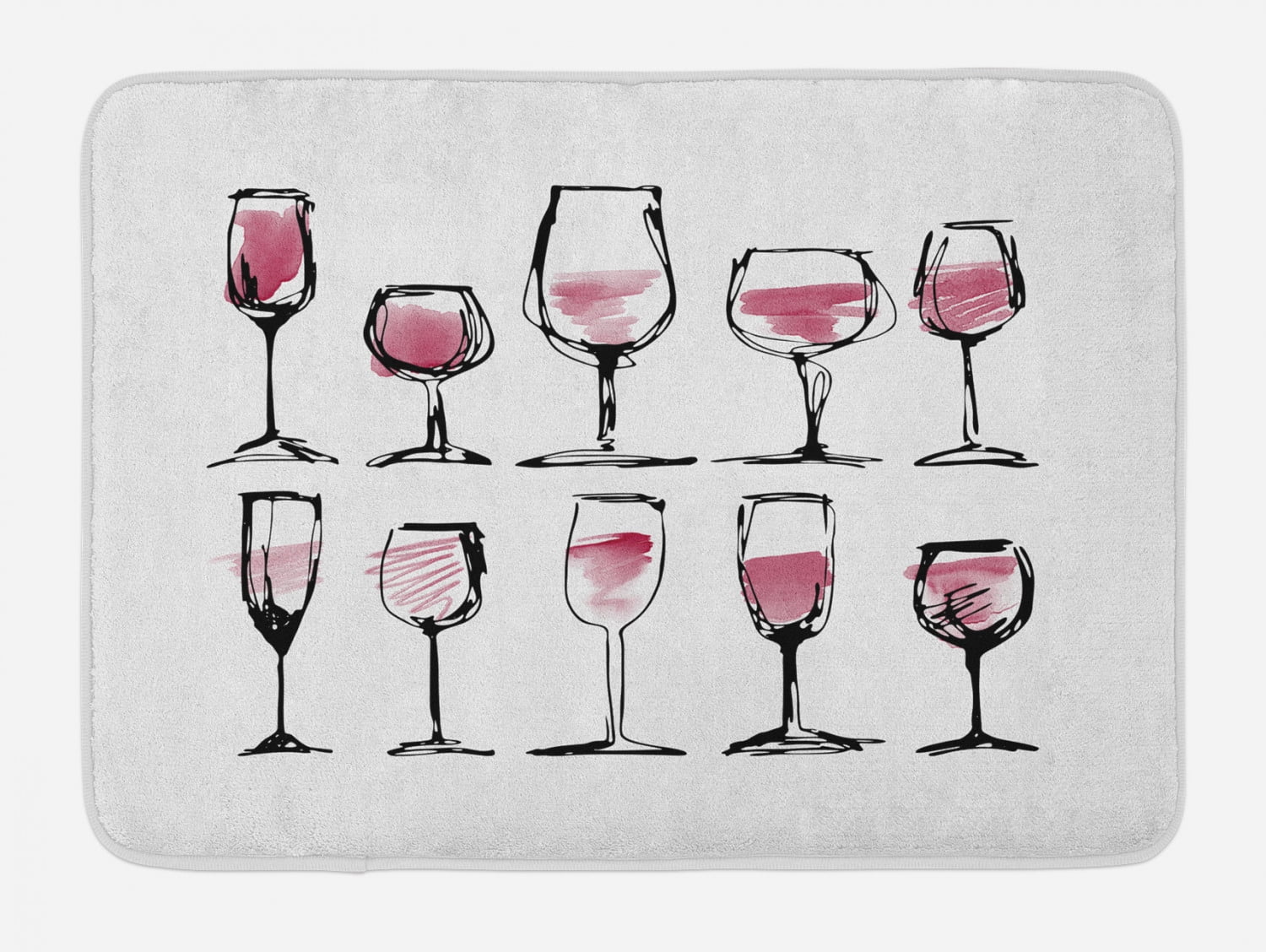 Alcohol Bath Mat, Watercolor Sketch Style Alcohol Glasses of Wine ...