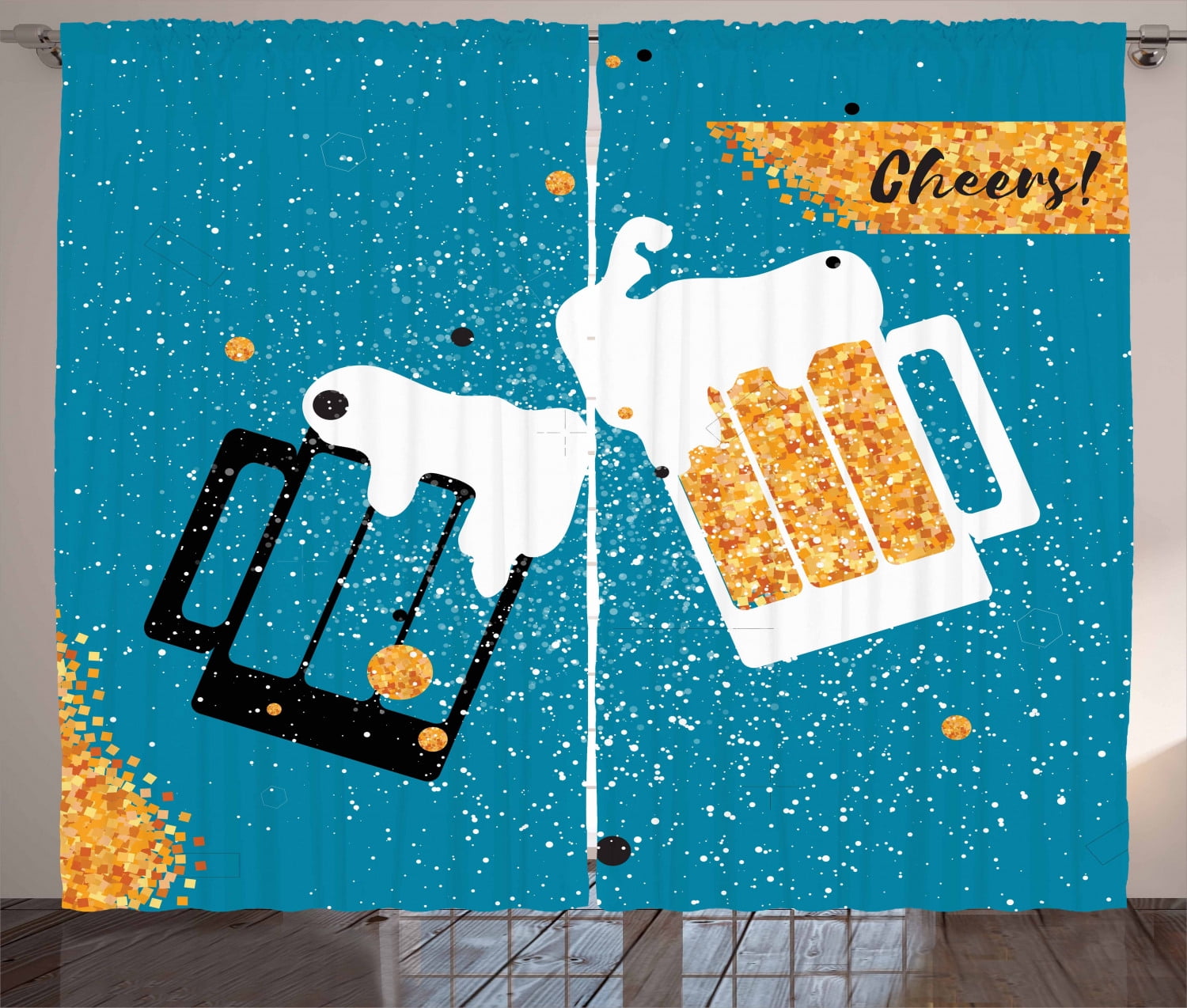 Ambesonne Alcohol Curtains 2 Panel Set, Beer Mugs Toasting, 108" x 90 ...