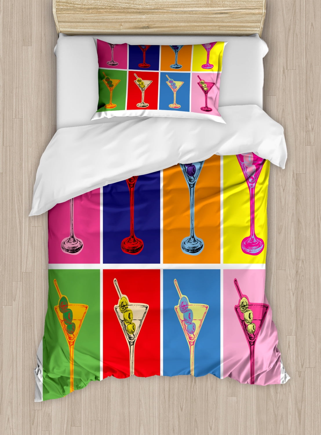 Alcohol Duvet Cover Set Twin Size, Colorful Pop Art Style Martini ...
