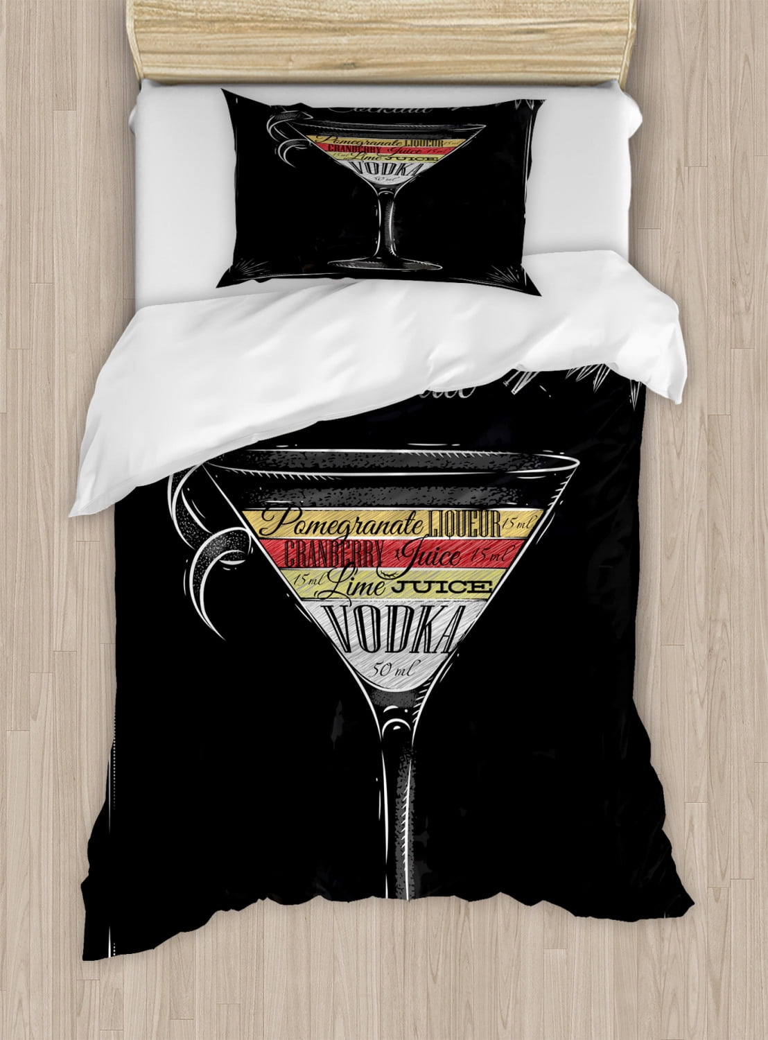 Alcohol Duvet Cover Set Twin Size, Vintage Style Cosmopolitan Cocktail ...