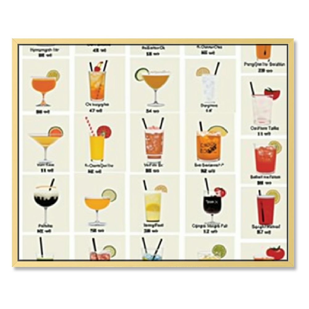 Alcohol Framed Wall Art - Menu Bar Drink Artwork, Bar Decor, Kitchen ...