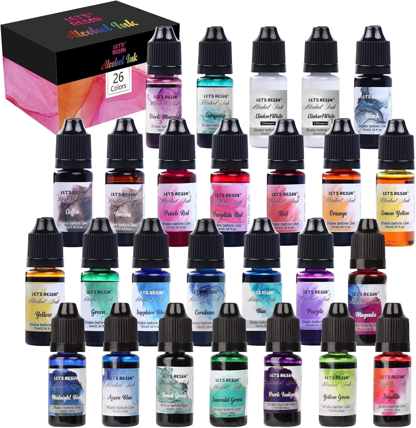 LET'S RESIN Alcohol Ink Set for Epoxy Resin, 26 Vibrant Colors, Alcohol ...
