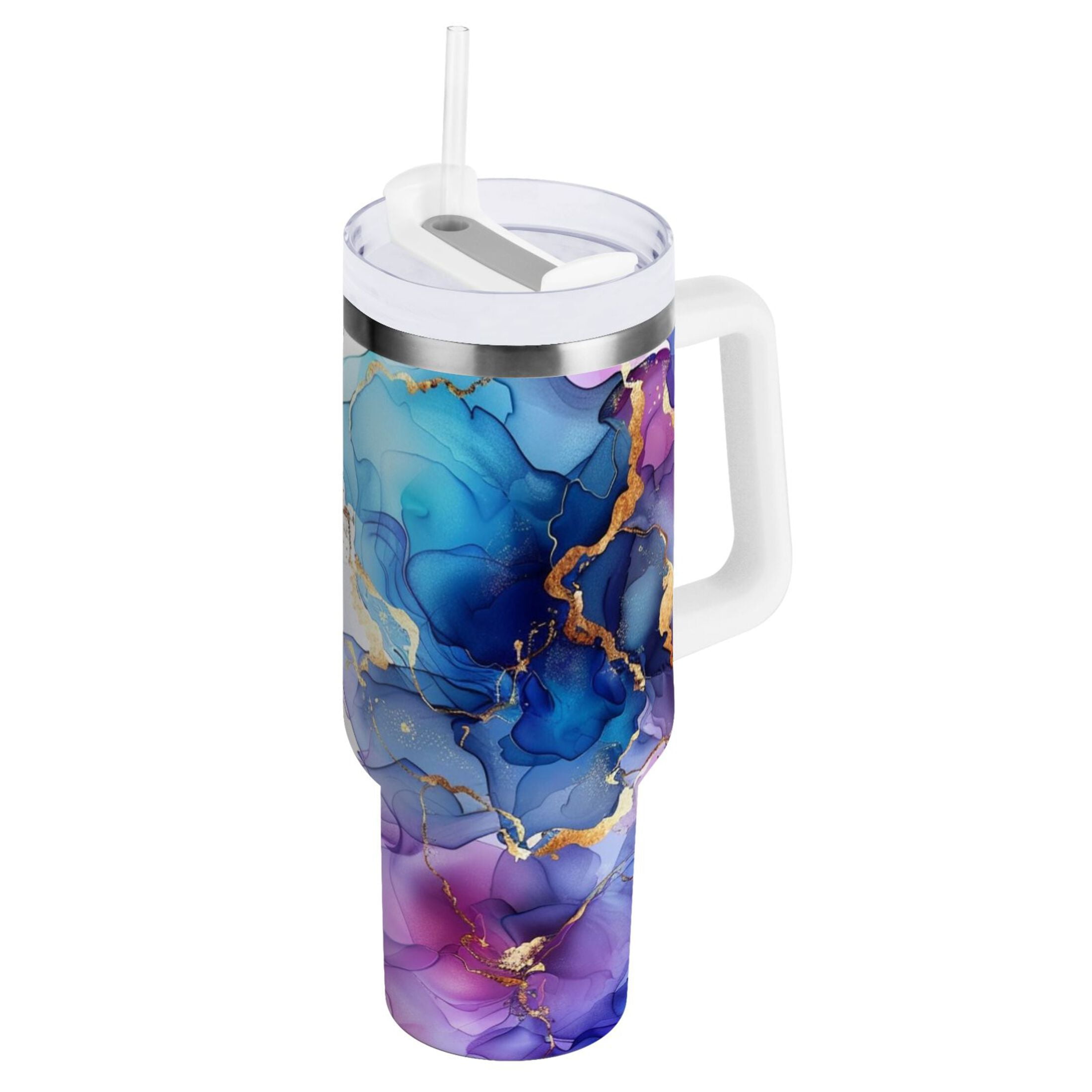 Alcohol Ink Flowers 30 oz Tumbler with Handle and Straw Lid Vacuum ...