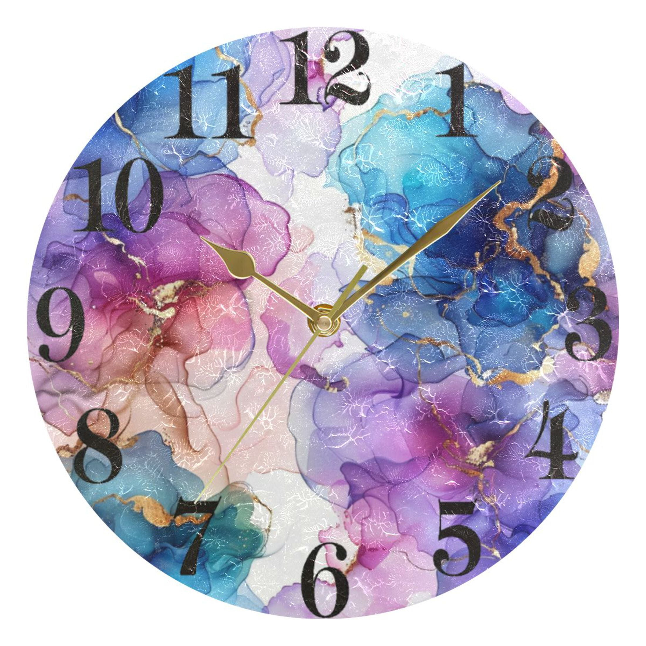 Alcohol Ink Flowers Wall Clock 9.8 inch Battery Operated Clocks Non ...