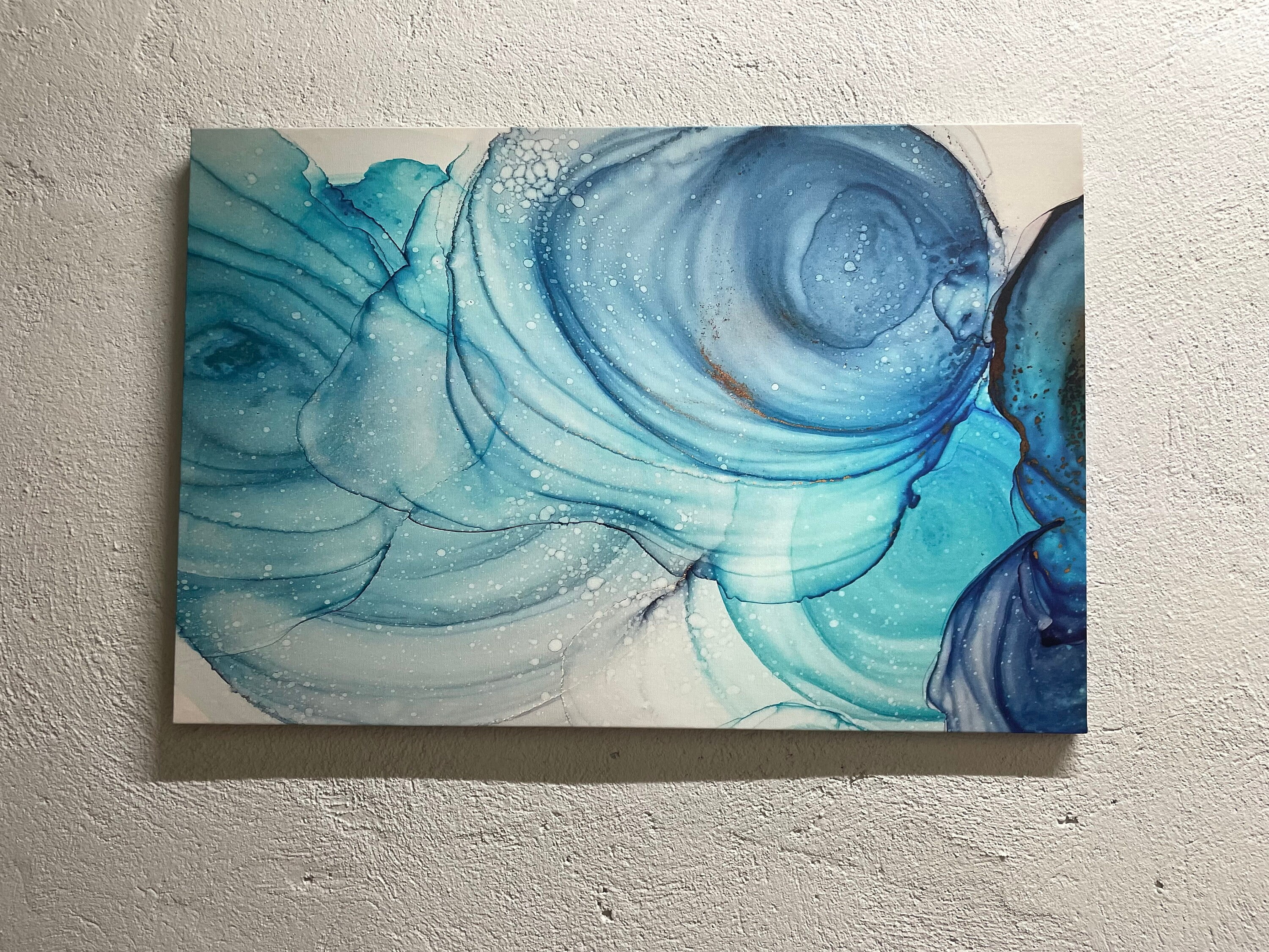 Alcohol Ink Wall Decor, Abstract Art, Blue Marble Wall Art, Modern Wall ...