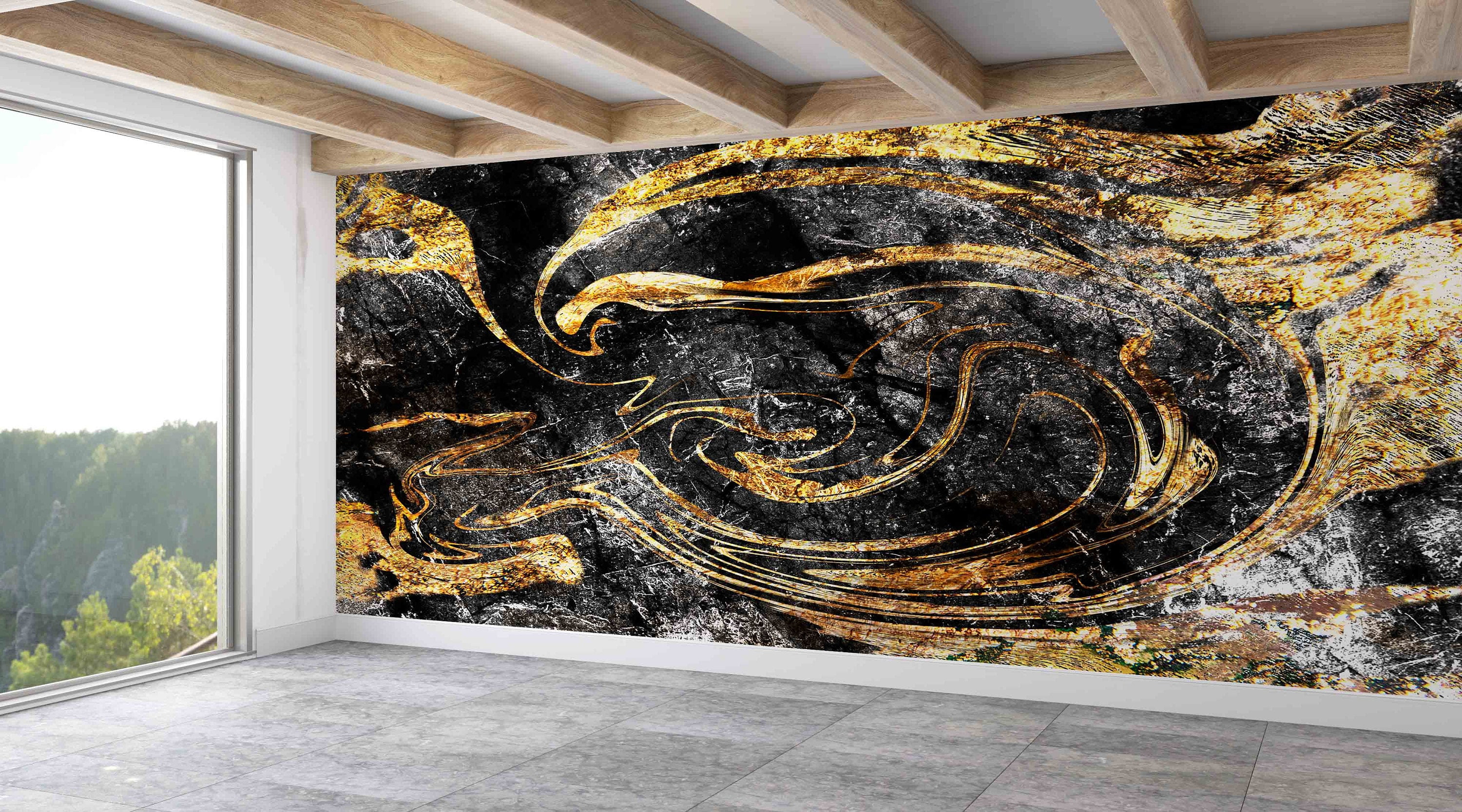 Alcohol Ink Wall Poster, Gold Wall Print, Bright Wallpaper, Black Wall ...