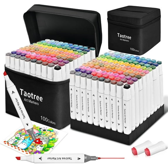 Alcohol Markers Set 100 Colors with Case & Holders, Dual Tips Art ...