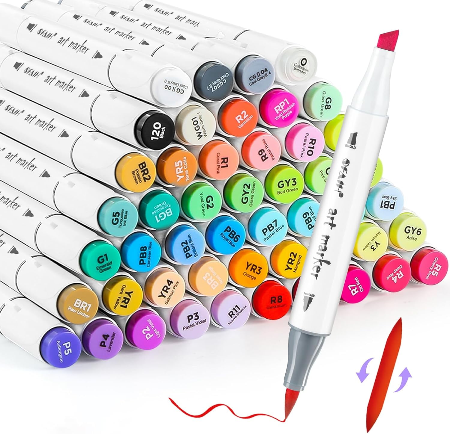 Alcohol Markers Set with Brush Tip - 49 Colors Dual Tipped Art Markers ...