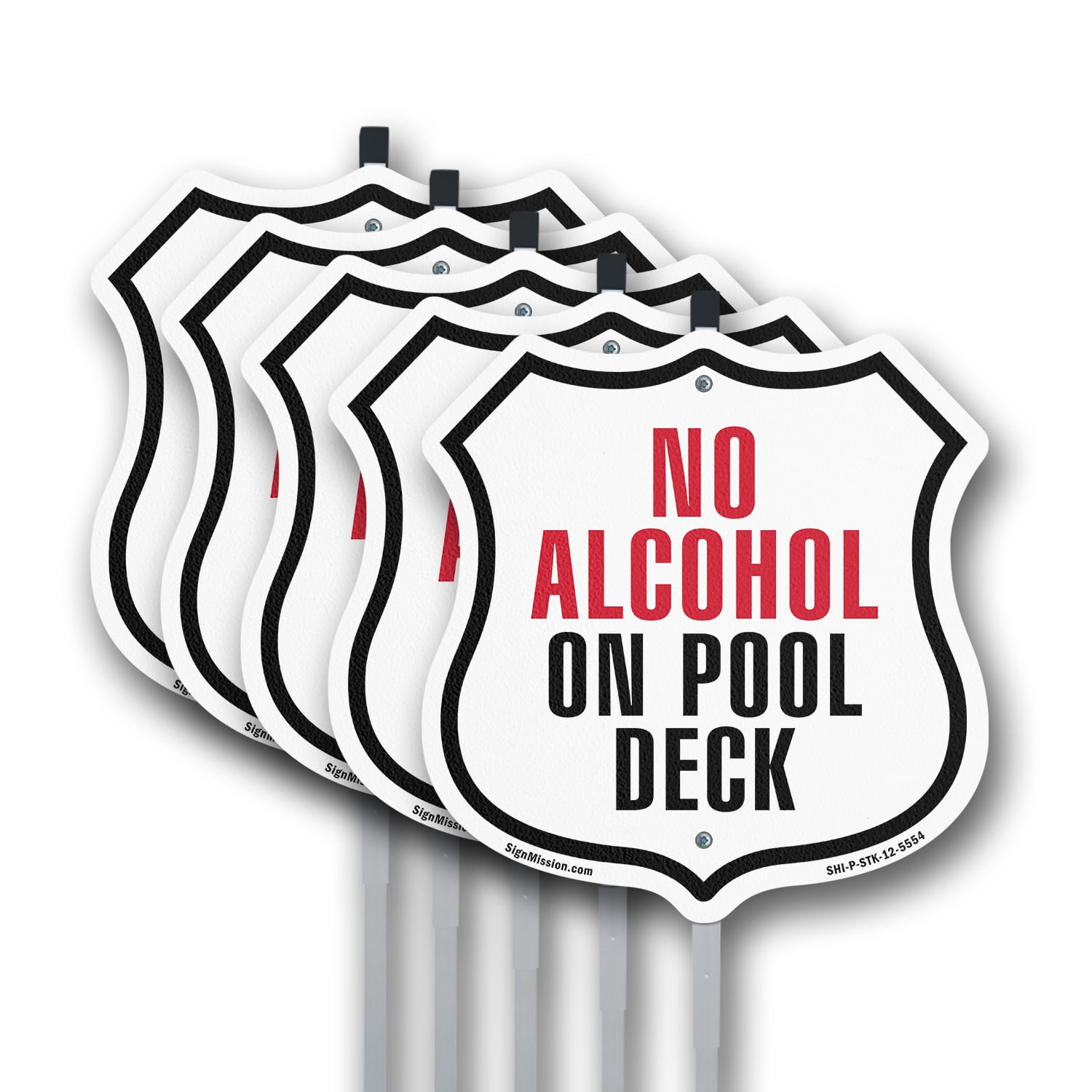 No Alcohol On Pool Deck (5 Pack) 12 inch X 12 inch Shield Shaped ...