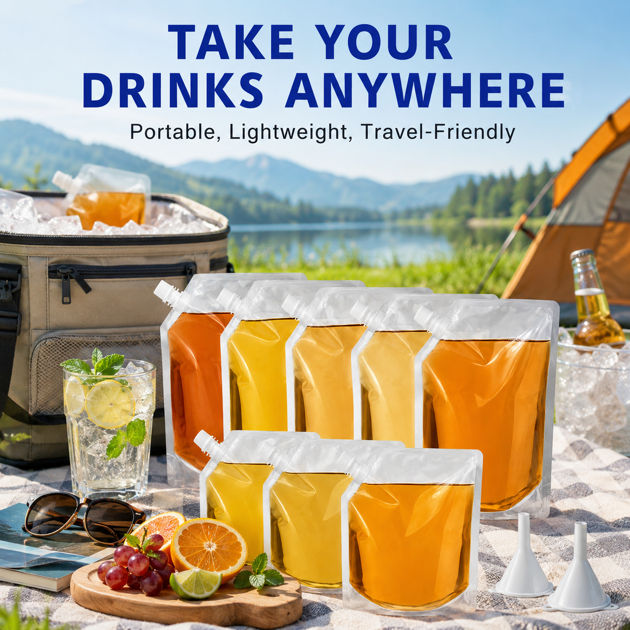 Alcohol Pouches Reusable Plastic Flask Drink Bags with 2 Funnels ...