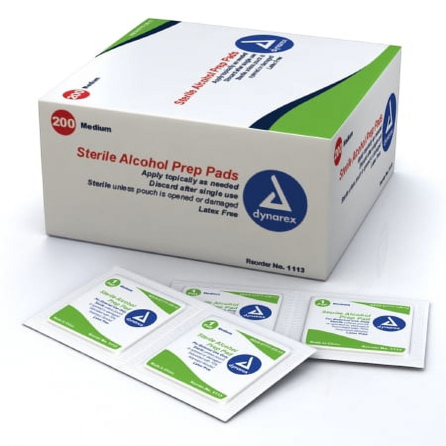 Dynarex Sterile Alcohol Prep Pads, 70% Isopropyl, Medium Size, Pack of ...