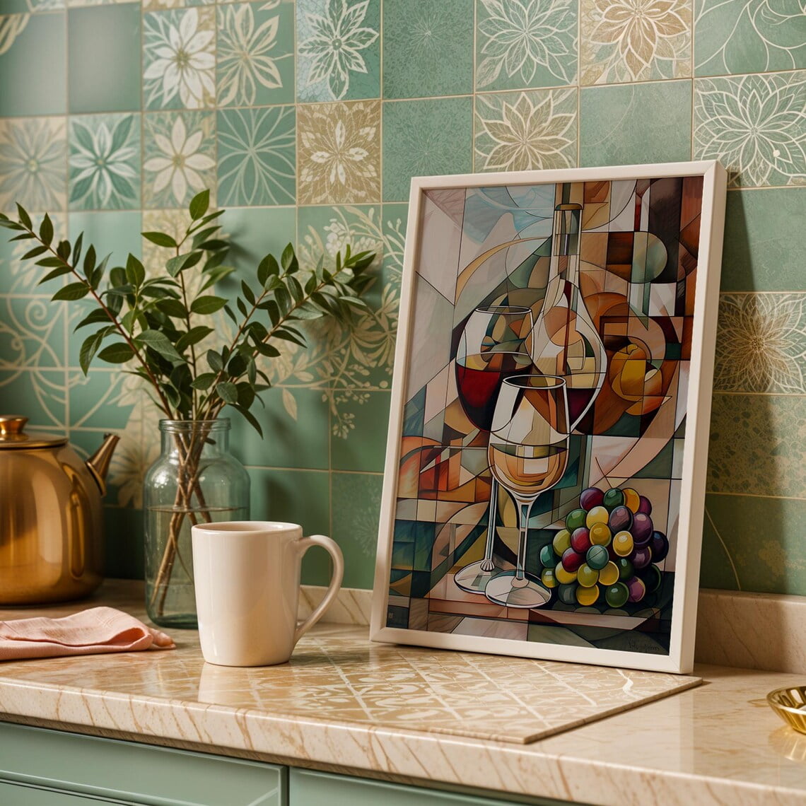 Alcohol Prints For Bar Cart - Abstract Wine Wall Art - Grape And Wine ...