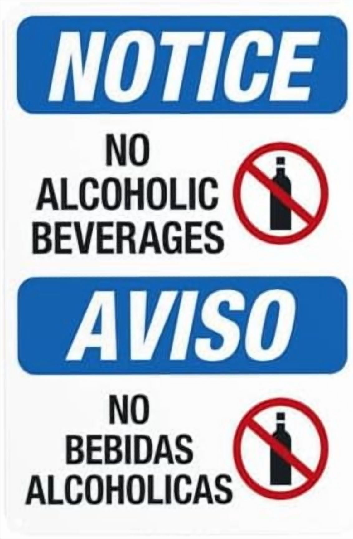 No Alcoholic Beverages Bilingual Warning Sign, Security Metal Signs for ...