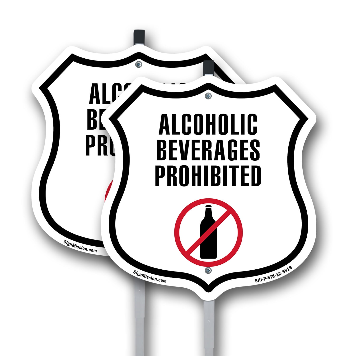 Alcoholic Beverages Prohibited (2 Pack) 12 inch X 12 inch Shield Shaped ...