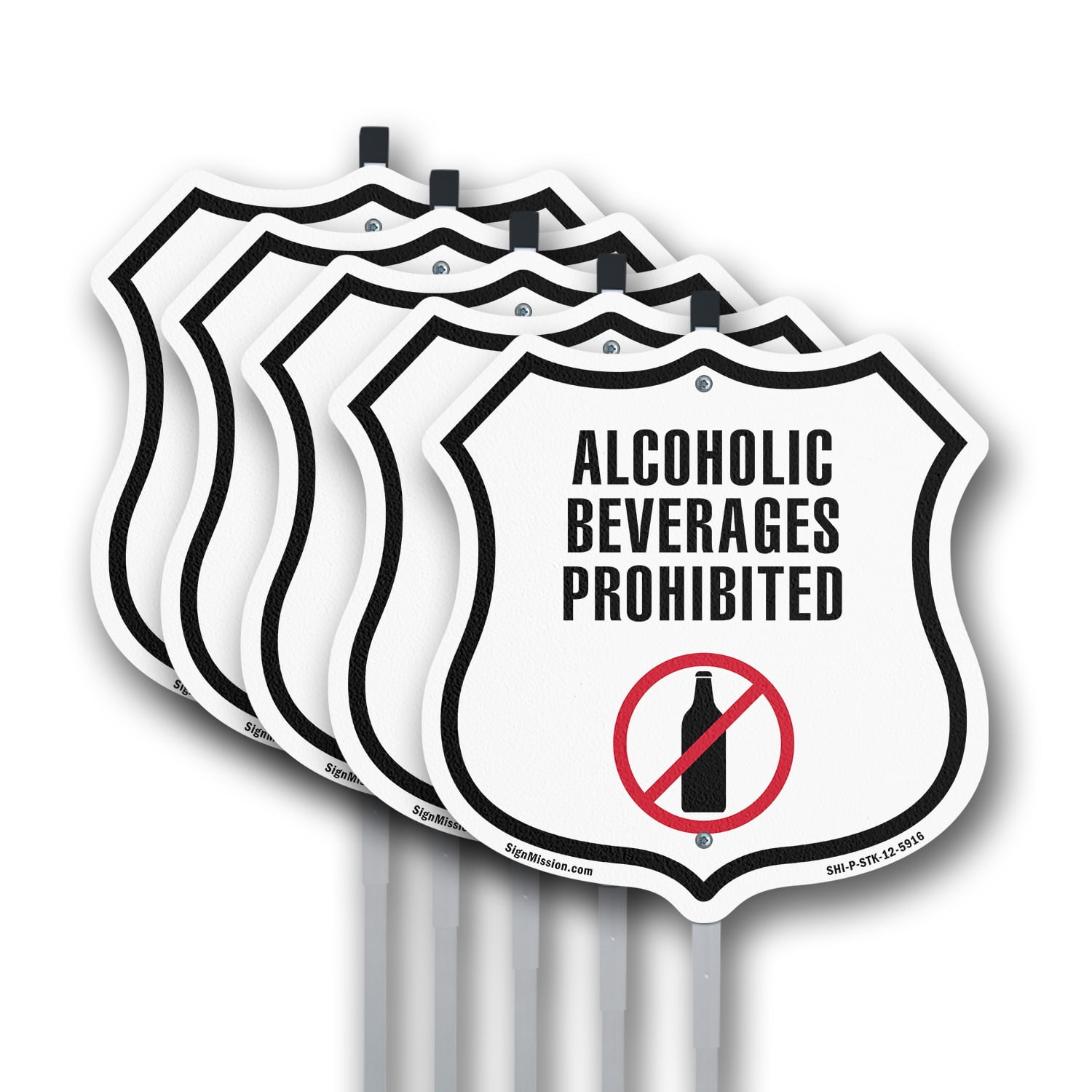 Alcoholic Beverages Prohibited (5 Pack) 12 inch X 12 inch Shield Shaped ...