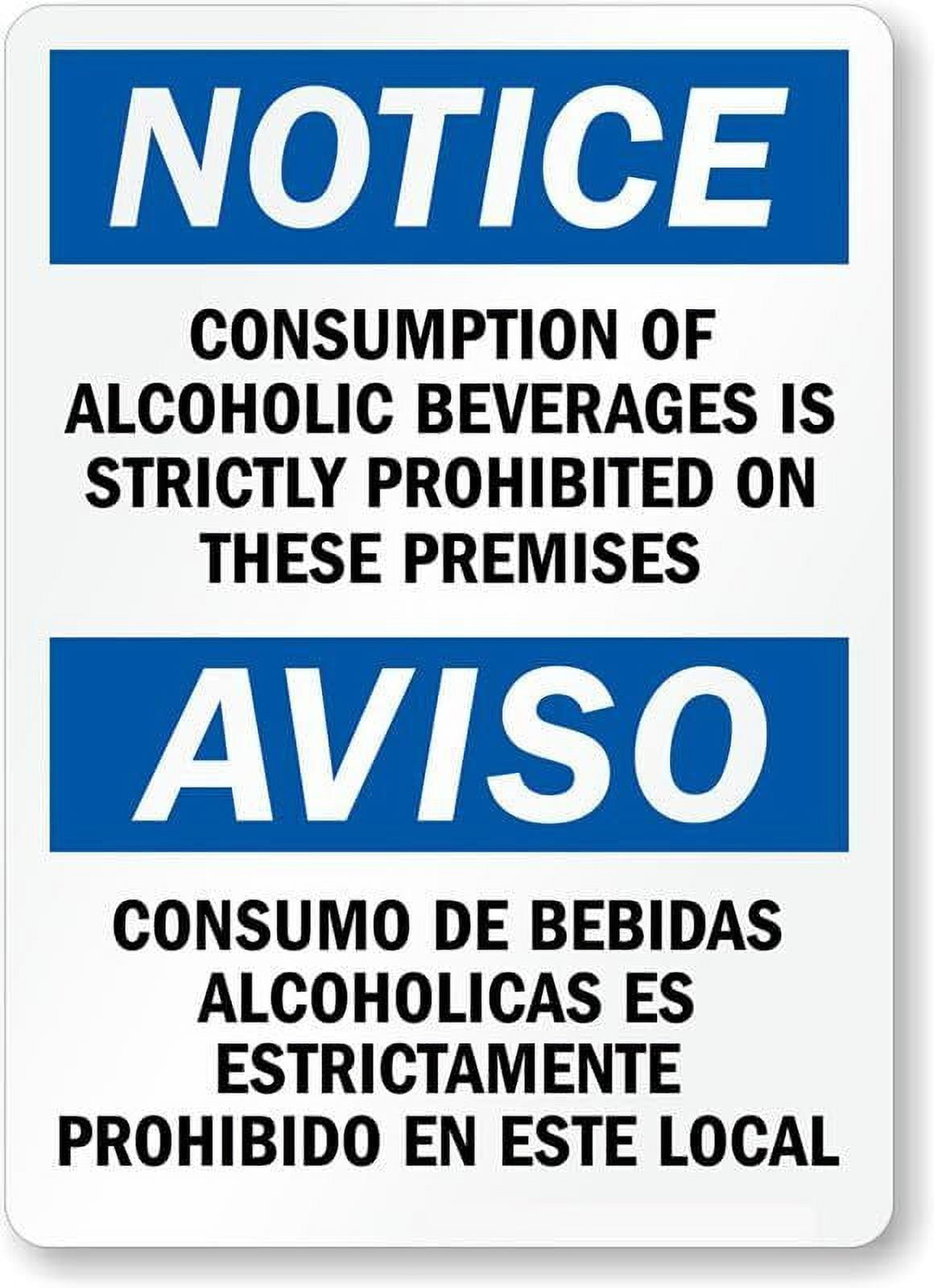 Alcoholic Beverages Prohibited Bilingual Weatherproof Metal Sign Size ...