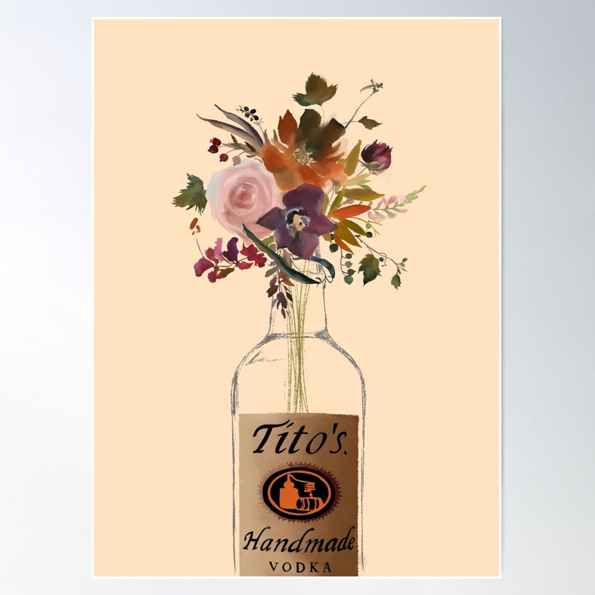 Alcoholic Flowers / Floral Tito’S Bottle Poster Wall Art, Modern Wall ...