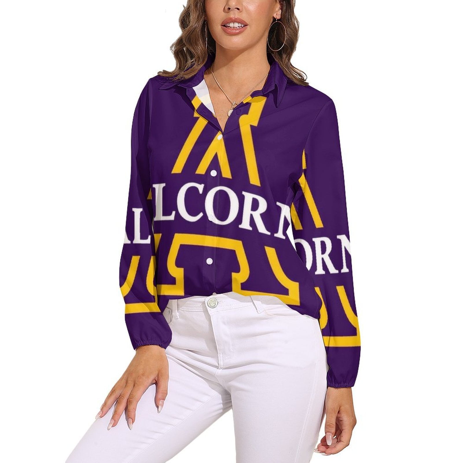 Alcorn State Logo Print-1 Vntage Casual Long Sleeve Shirt Blouse Woman ...