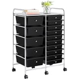 Alden Design 15 Drawers Metal Frame Storage Cart, with Lockable Wheels ...