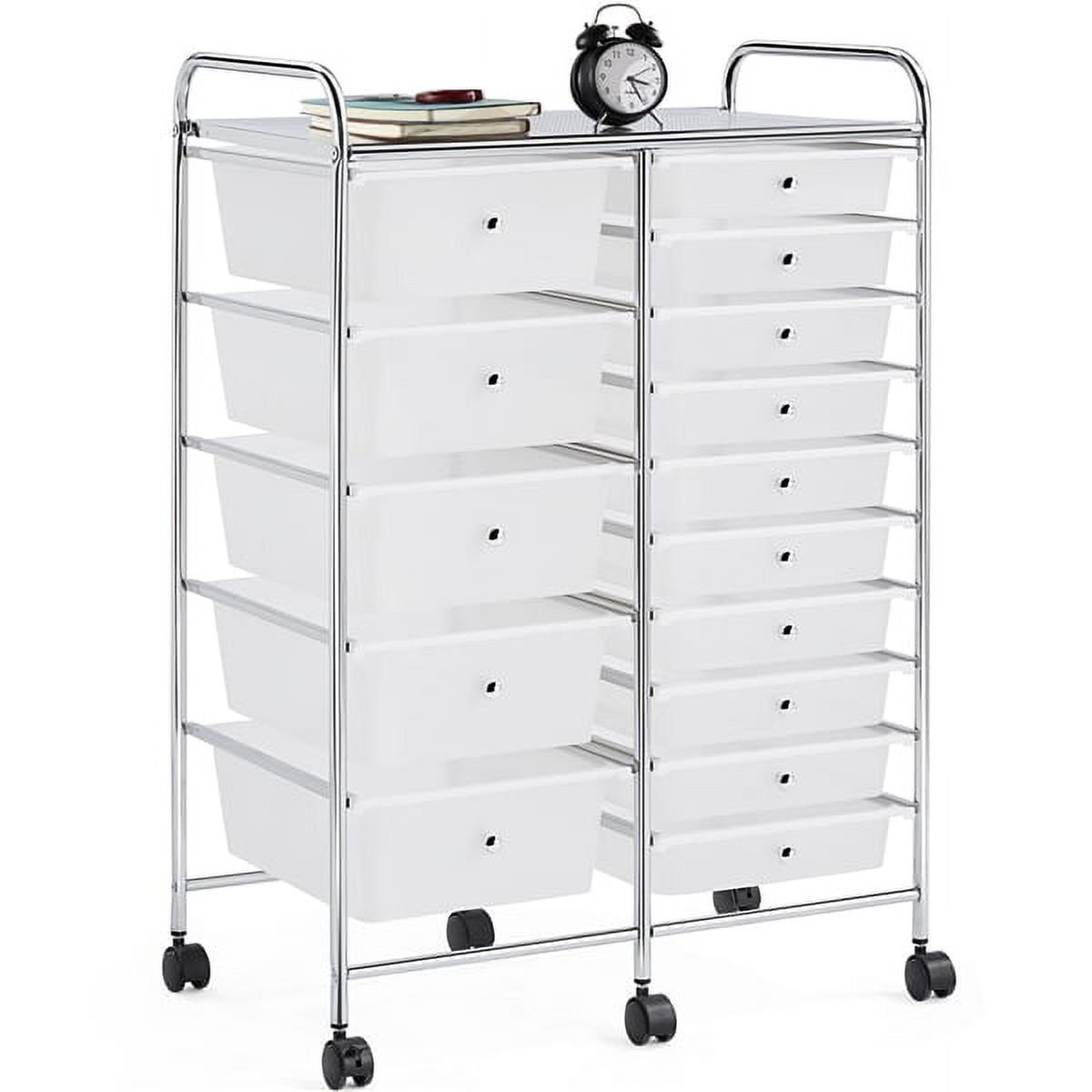 Alden Design 15 Drawers Rolling Storage Bin with Metal Frame & Lockable ...