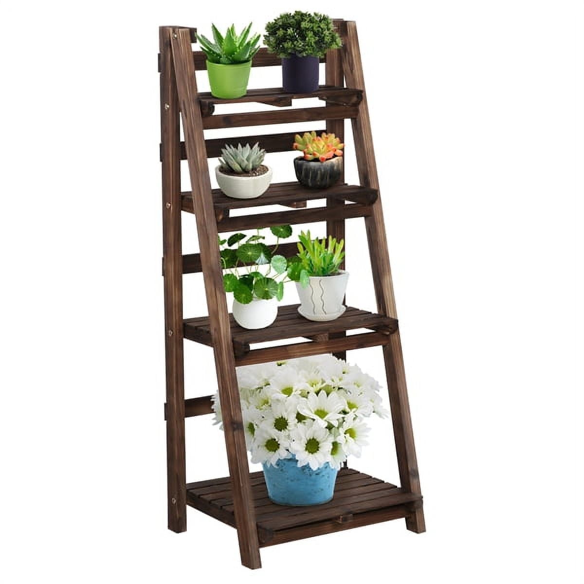 Alden Design 18" x 14" x 42.5" 4 Tier Brown Wood and Metal Plant Stand ...