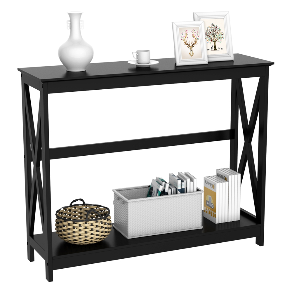 Alden Design 3-Tier X-Design Console Table with Storage Shelves ...