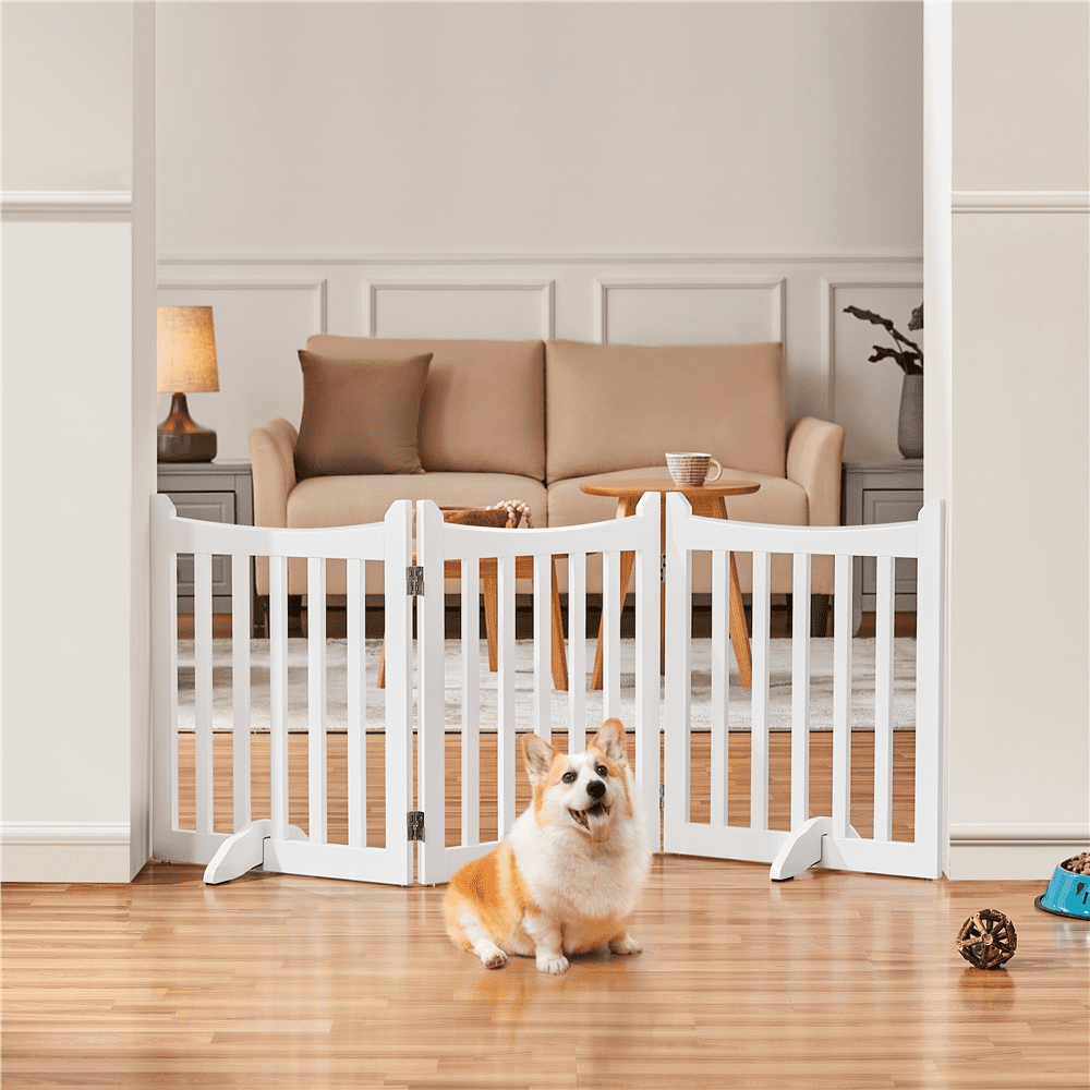 Alden Design 24″ Tall 3 Panels Freestanding Wooden Dog Gate for Small ...