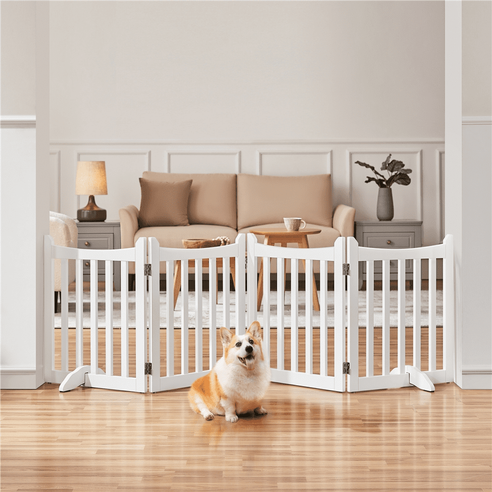 Alden Design 24″ Tall Freestanding Wooden Dog Gate with Door for Small ...