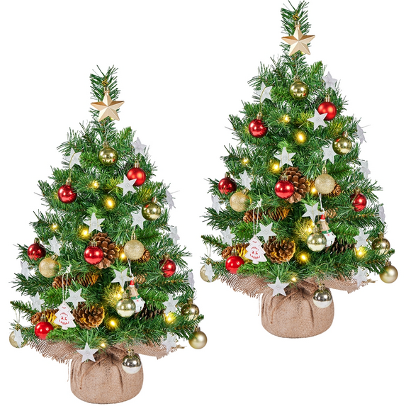 Alden Design 2Ft Pre-Lit Tabletop Christmas Trees with 35 Warm White ...