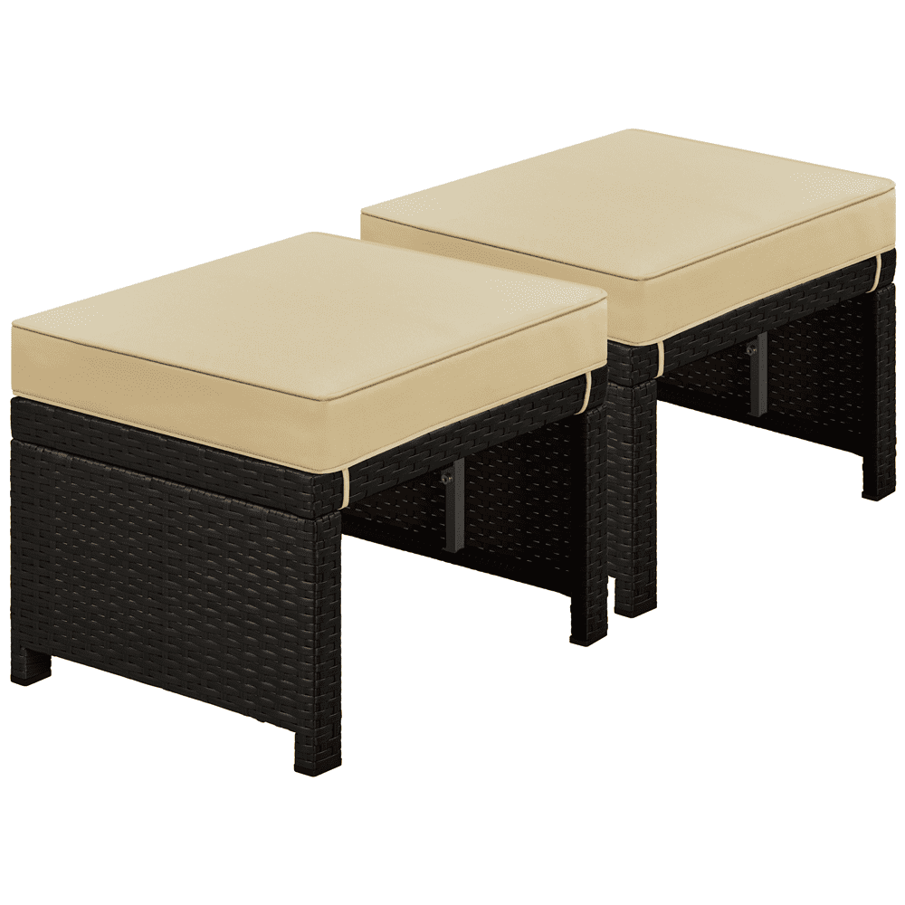 Alden Design 2PCS Wicker Ottomans with Removable Cushion for Patio ...