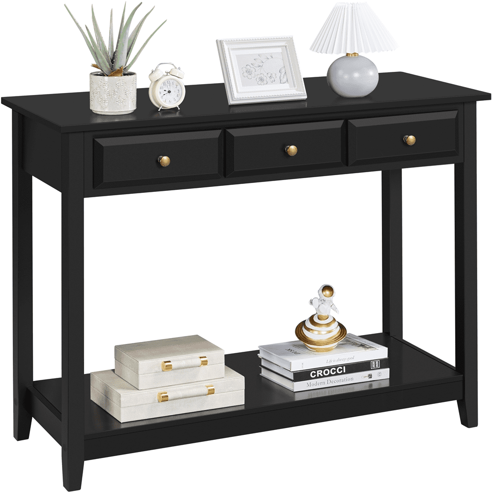 Alden Design 3-Drawer Wooden Console Table with Storage Shelf for ...