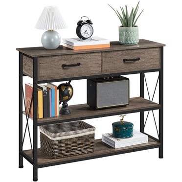 Ktaxon 3-Tier Wooden Console Table, 3 Drawers, Shelves, Retro Gray ...