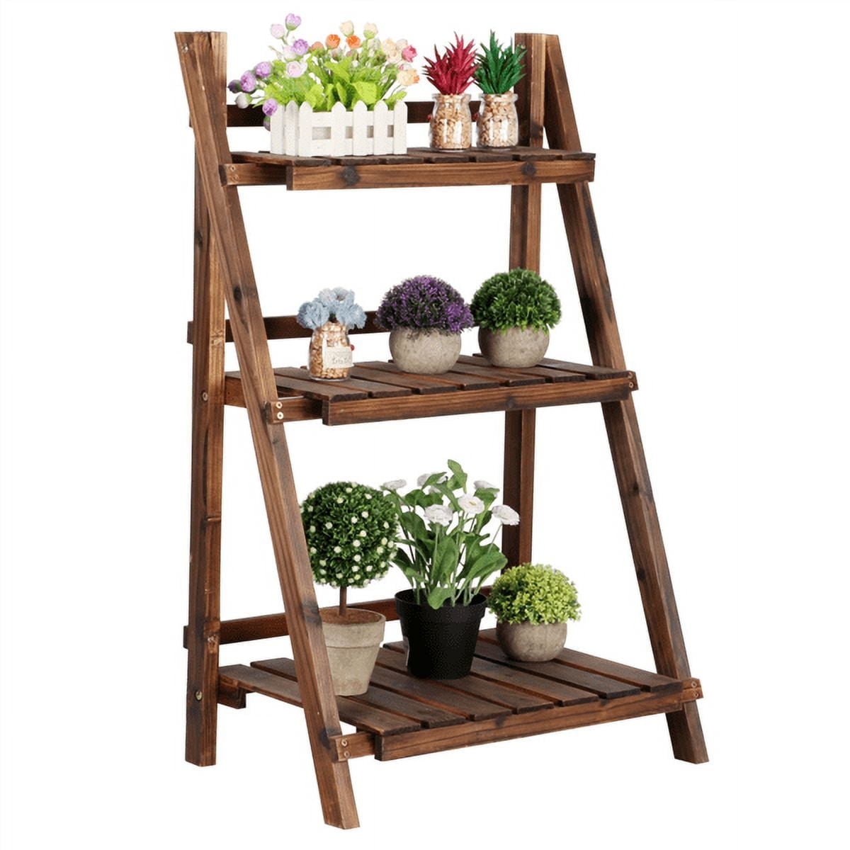 Alden Design 3-Tier Wooden Folding Flower Ladder Display Stand for ...