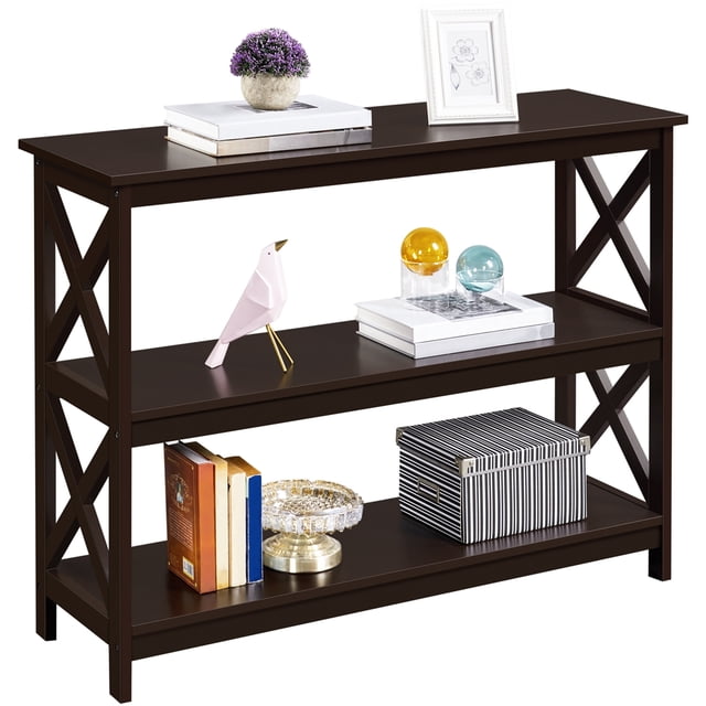 Alden Design 3-Tier X-Design Console Table with Storage Shelves, Espresso - Walmart.com