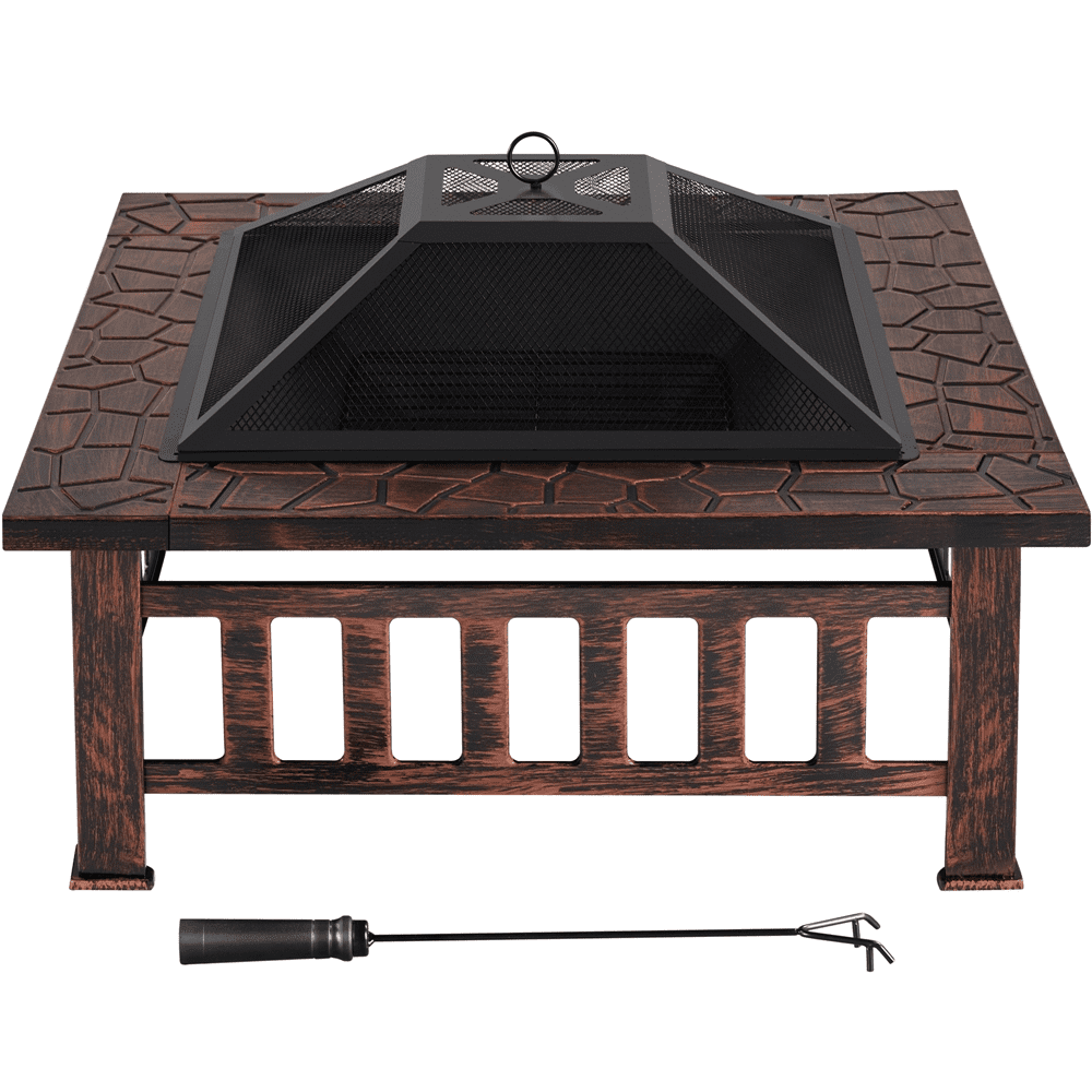 Alden Design 34'' Metal Square Fire Pit Stove Brazier for Graden with ...