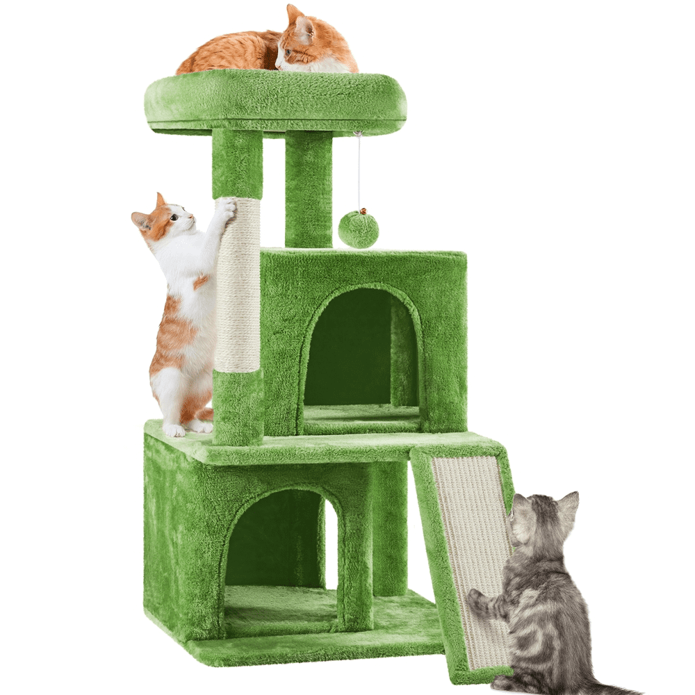 Alden Design 36" Tall Multilevel Cat Tree with Double Condos, Green ...