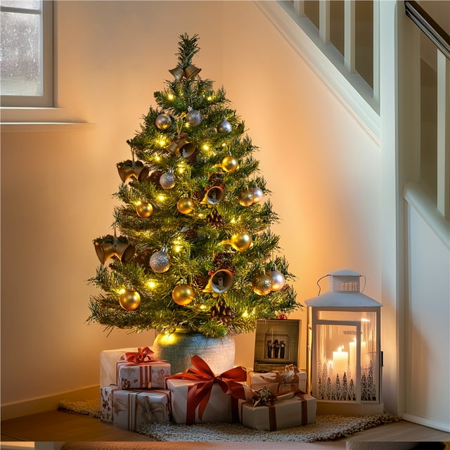 Alden Design 3ft Pre-Lit Tabletop Christmas Tree with Pinecones, Set of ...