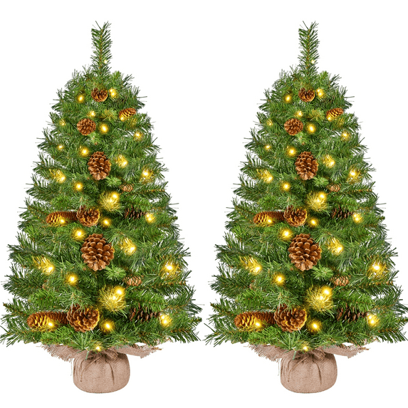 Alden Design 3ft Pre-Lit Tabletop Christmas Tree with Pinecones, Set of ...
