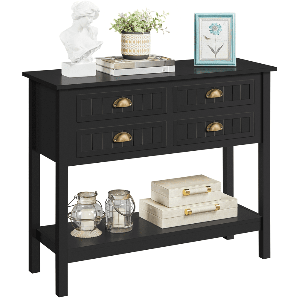 Alden Design Black 4-Drawer Wooden Entryway Console Table with Open Shelf for Storage - Walmart.com
