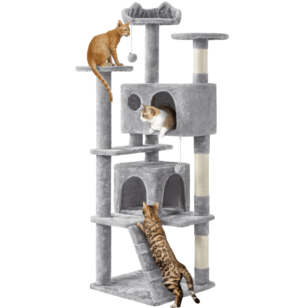 Alden Design 61.5''H Double Condo Cat Tree with Scratching Post Tower ...
