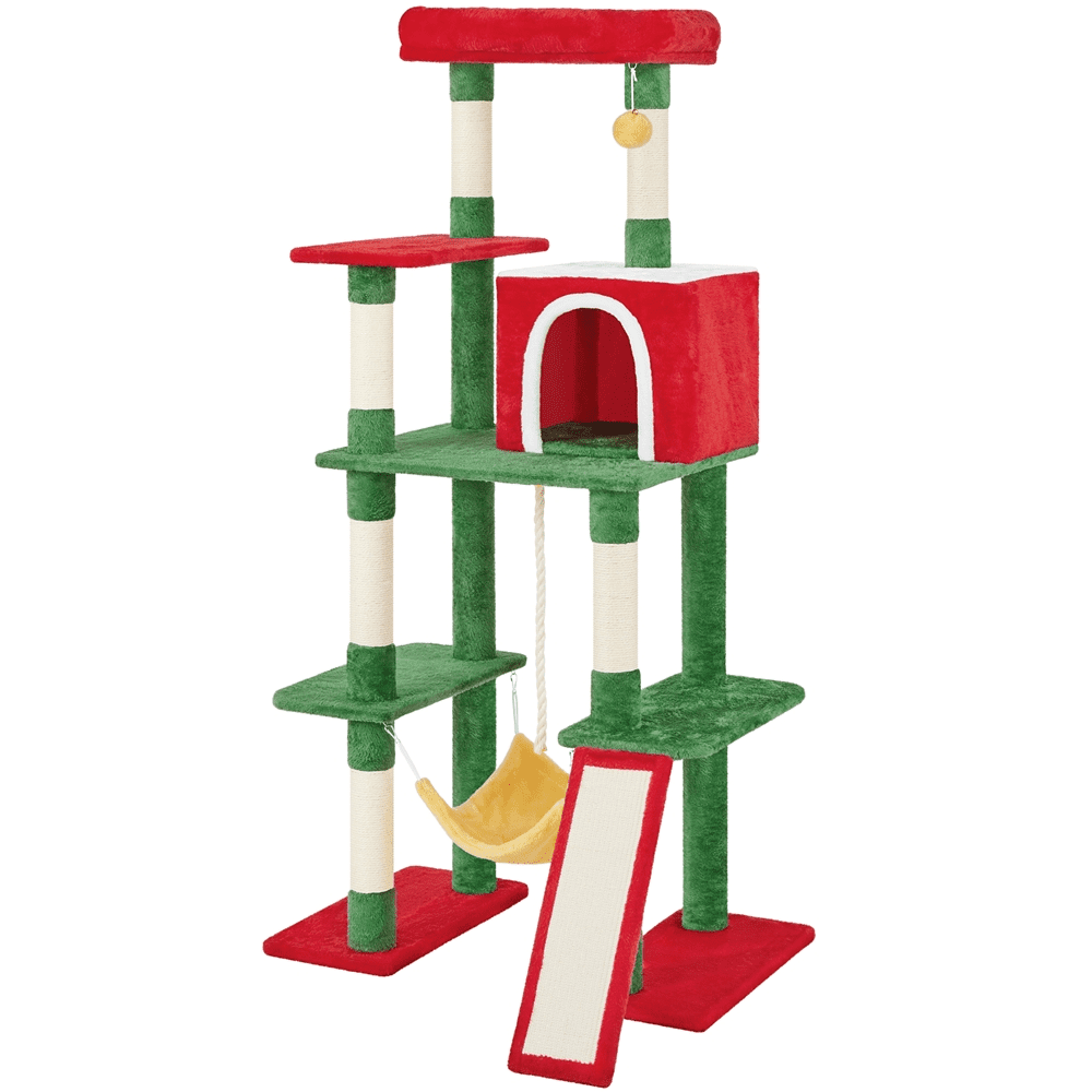 Alden Design 63" Tall Cat Tree with Hammock and Scratching Posts, Red ...