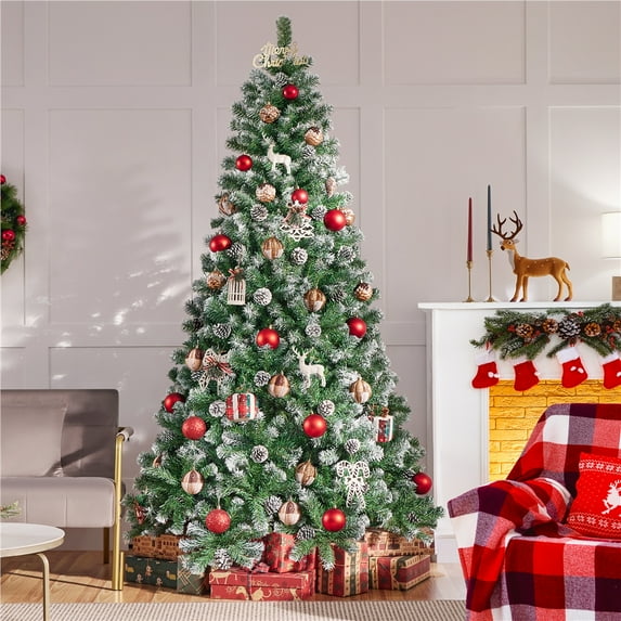 Alden Design 7.5ft Pre Decorated Frosted Artificial Christmas Tree with ...
