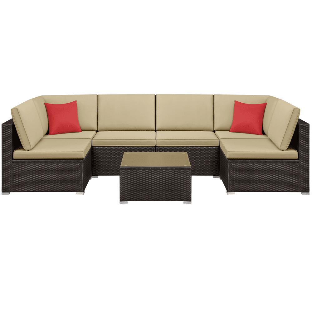 Alden Design 7-Piece Wicker Rattan Patio Lounge Furniture Set with ...