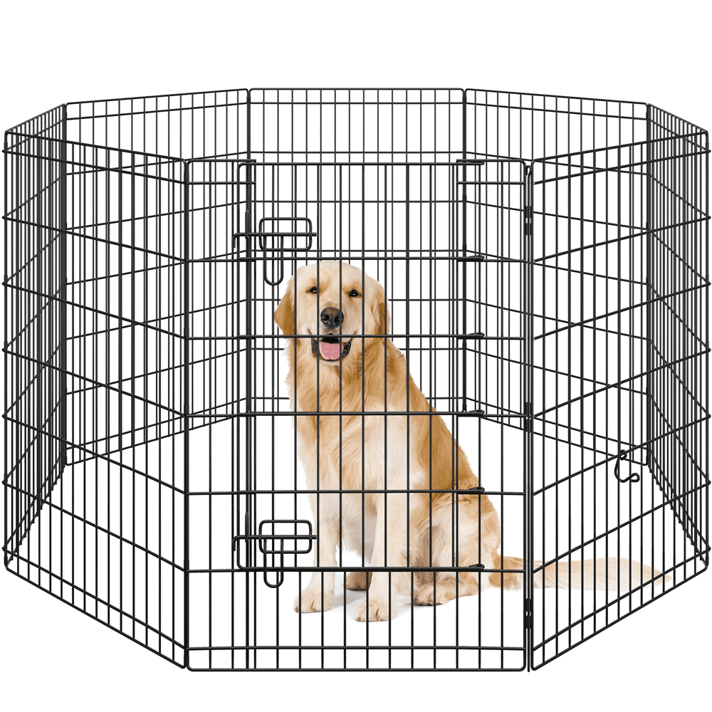 Alden Design 8 Panel Foldable Metal Pet Playpen for Dog, 34″ H, Black ...