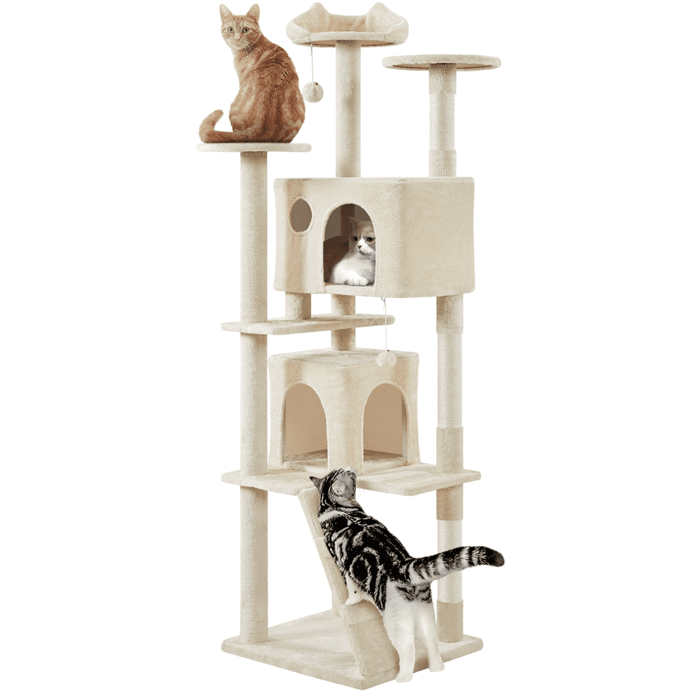 Alden Design 80″ Tall Multilevel Cat Tree with 2 Condos & 3 Scratching ...